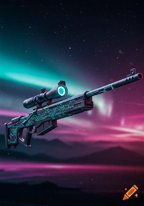 A Stylized Futuristic Sniper Rifle With Glowing Energy Beams Against A
