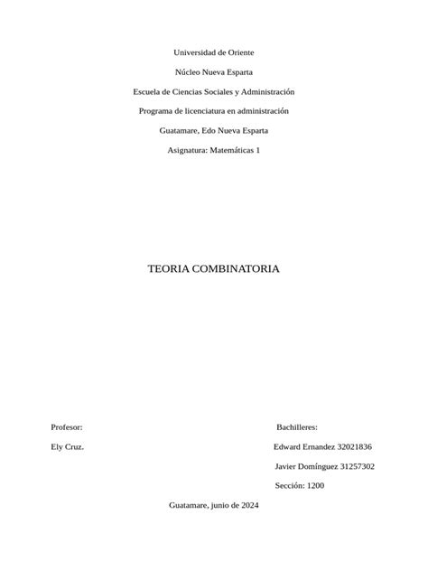 teorÍa combinatoria imprimir pdf combinatoria teoría