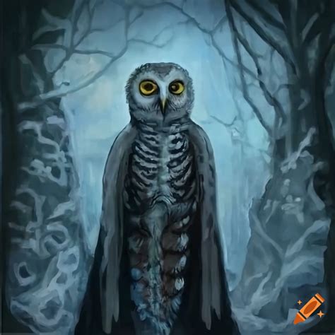 Sinister Humanoid Snow Owl With Icy Heart Exposed On Craiyon