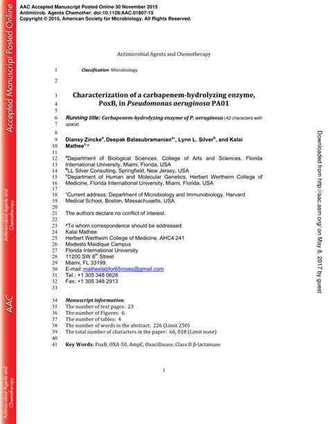 Pdf Characterization Of A Carbapenem Hydrolyzing Enzyme Poxb In Pseudomonas Aeruginosa Pao1