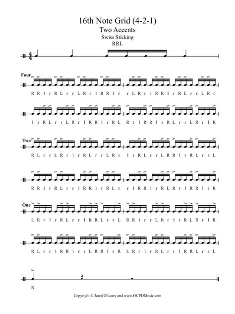 16th Note Grid 4 2 1 Two Accents Pdf