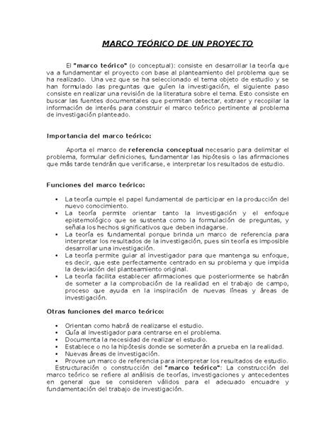 Marco Teorico Imprimir Marco TeÓrico De Un Proyecto El Marco Teórico