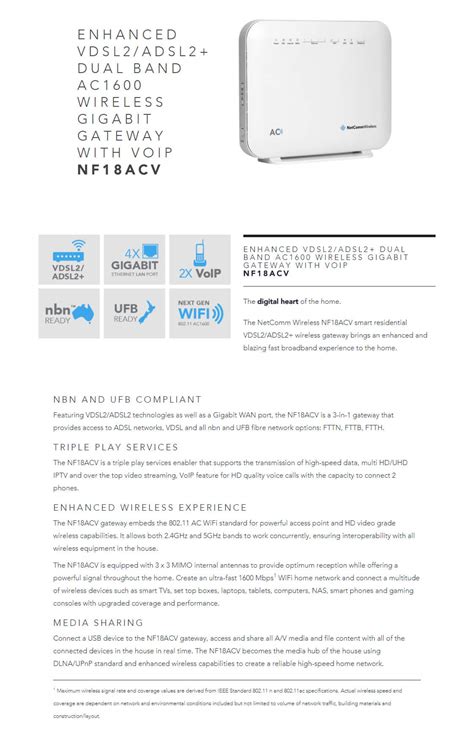 Netcomm NF18ACV Wireless AC1600 Modem Router EBay