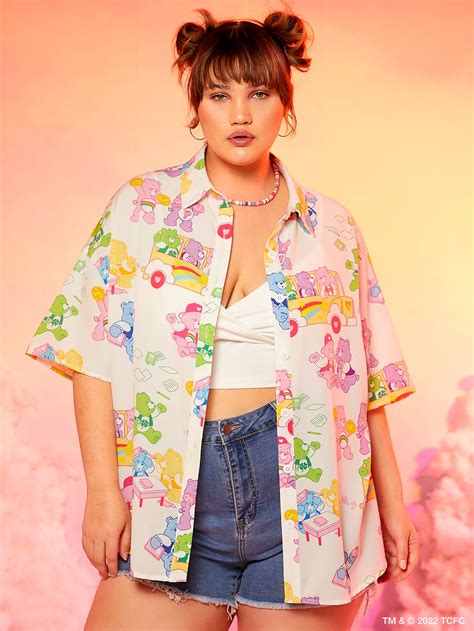 Shein X Care Bears Plus Bear Print Drop Shoulder Blouse