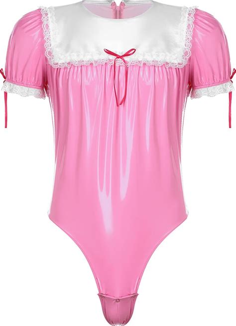 Iiniim Mens Sissy French Maid Costume Uniform Wet Look Patent Leather