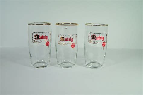 3 Vintage Beer Glasses Mutzig French Beer Brand 676 Usfl Oz Vintage Made In France Etsy