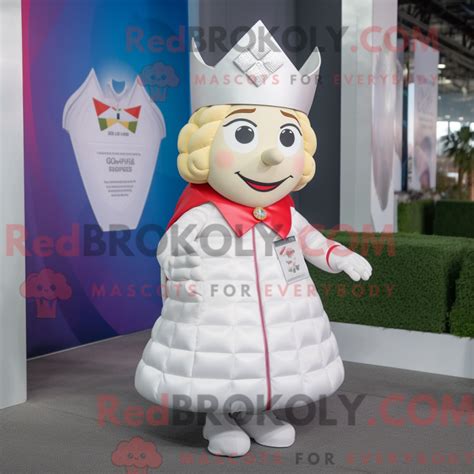 White Queen Mascot Costume Character Dressed With A Windbreaker And