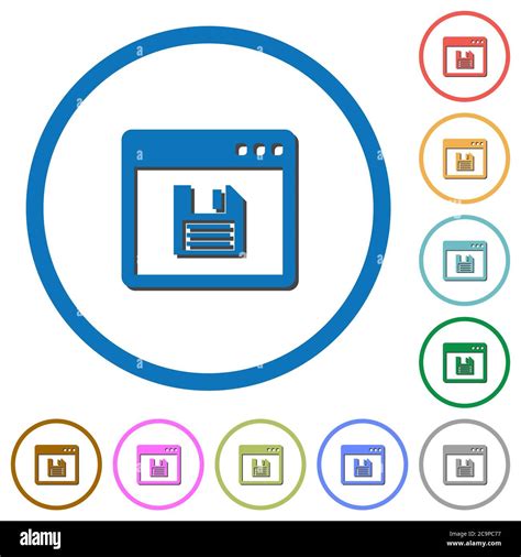 Save Application Flat Color Vector Icons With Shadows In Round Outlines On White Background