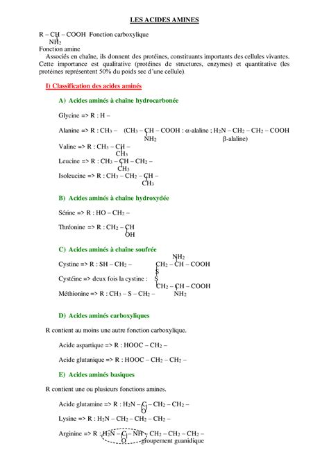 Fiche Acides Amines LES ACIDES AMINES R CH COOH Fonction