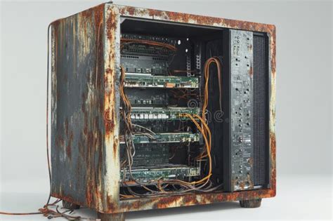 A Rustic Computer Chassis With Exposed Circuitry And Rust It Tells A