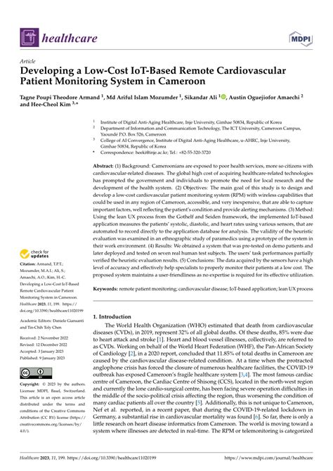 PDF Developing A Low Cost IoT Based Remote Cardiovascular Patient Monitoring System In Cameroon