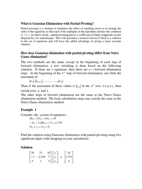 Gaussian Elimination With Partial Pivoting Pdf Discrete Mathematics