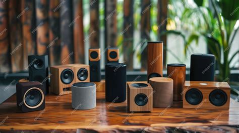 Premium Photo Collection Of Different Speaker Models Displayed On A