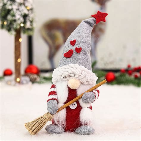Vuyuen Christmas Gnomes Plush With Brooms Handmade Swedish Tomte Santa