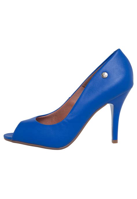 Peep Toe Vizzano Salto Alto Fino Azul Compre Agora Dafiti Brasil