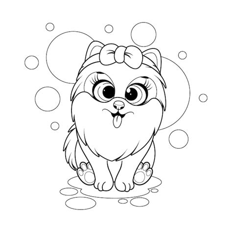 Coloriage Spitz Poméranien Chien Dessin Animé Mignon Avec Nœud Papillon