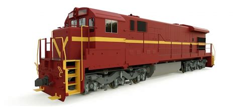 길고 무거운 철도 열차를 옮길 수있는 강력한 힘과 힘을 갖춘 현대 디젤 철도 기관차 3d 렌더링 프리미엄 사진