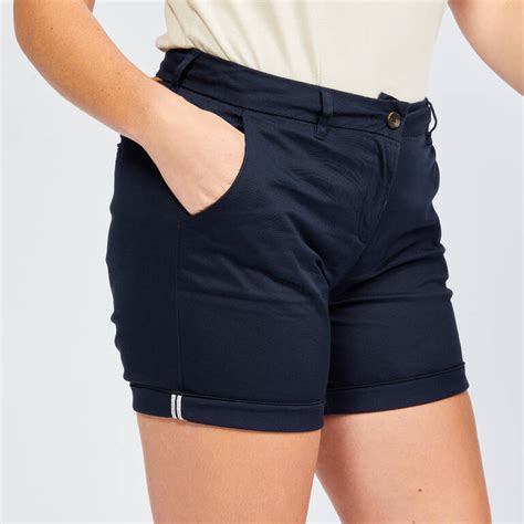 Womens Golf Cotton Chino Shorts Mw500 Navy Blue Decathlon
