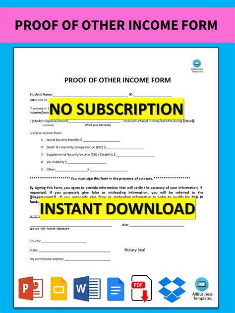 Proof Of Other Income Form Templates At Allbusinesstemplates