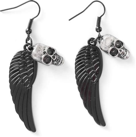 Buy Haquil Skull Jewelry Gothic Punk Black Angel Wing Skull Earrings