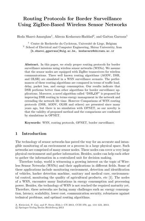 Pdf Routing Protocols For Border Surveillance Using Zigbee Based Wireless Sensor Networks