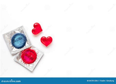 Concept Male Contraception Condom On White Background Top View Stock