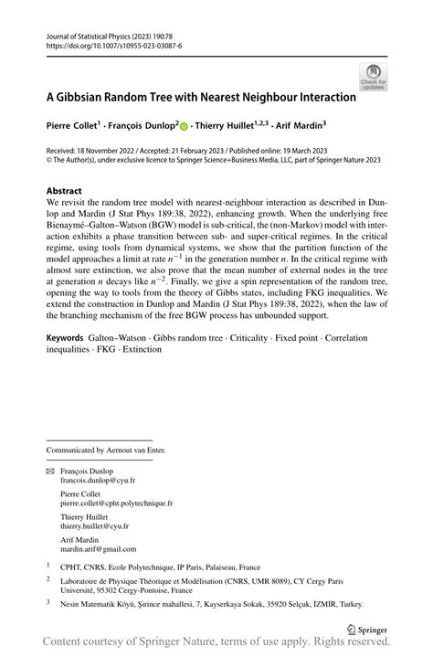 a gibbsian random tree with nearest neighbour interaction request pdf