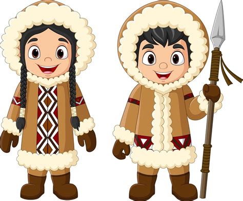 Niños Esquimales De Dibujos Animados Con Ropa Tradicional 9339970