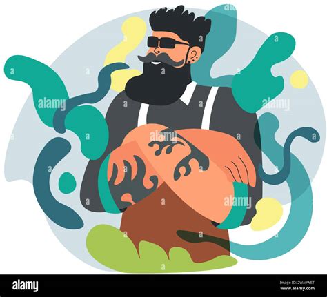 Hipster Man With Tattoos Self Expression Vector Stock Vector Image