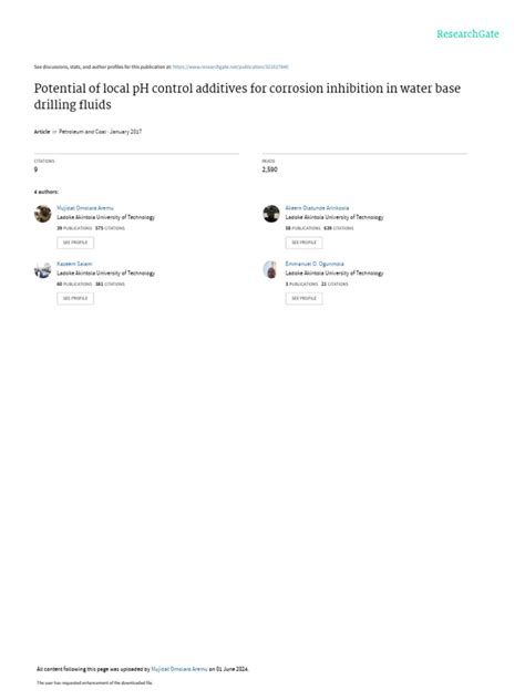 Potential Of Local Ph Control Additives For Corrosion Inhibition In