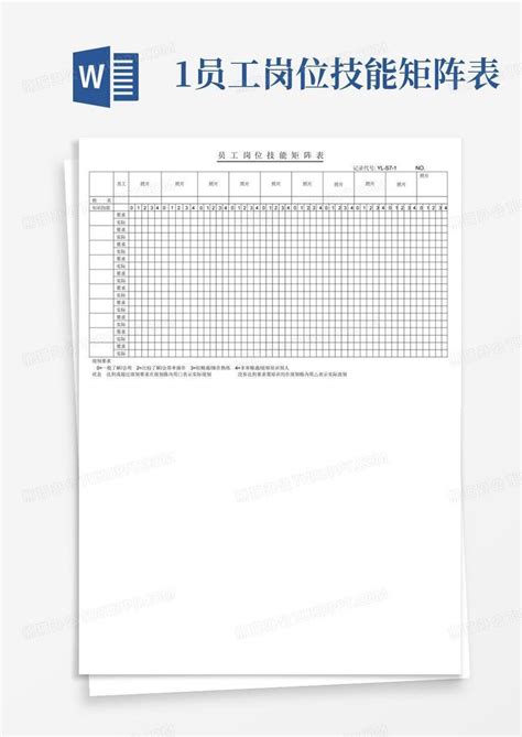 1员工岗位技能矩阵表Word模板下载 编号qyezveap 熊猫办公