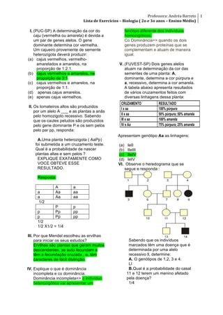 Genetica 1 Gabarito PDF