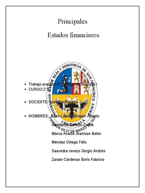 Principales Estados Financieros Pdf Contabilidad Estado Financiero