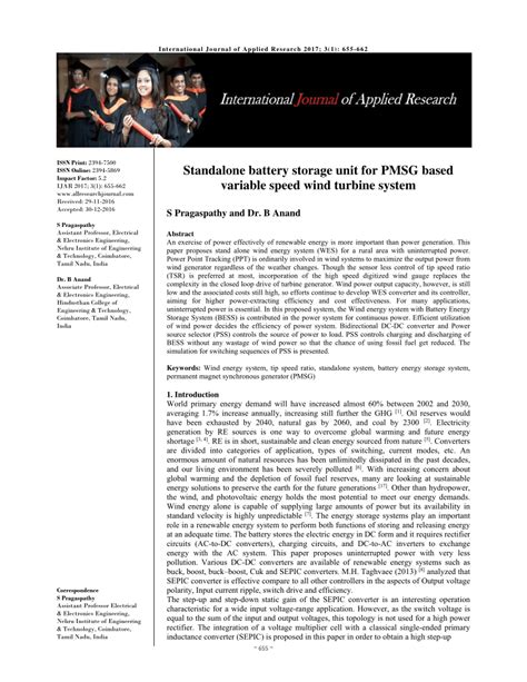 Pdf Standalone Battery Storage Unit For Pmsg Based Variable Speed