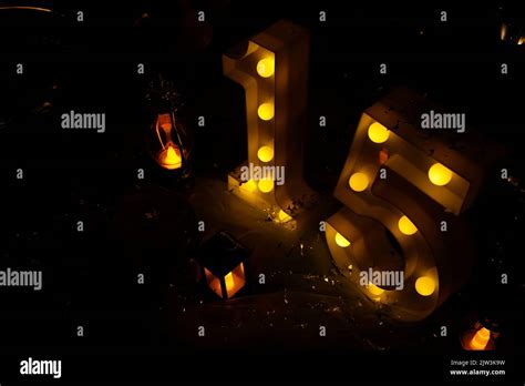 Number Fifteen With Lights At 15th Birthday Party Top View Light