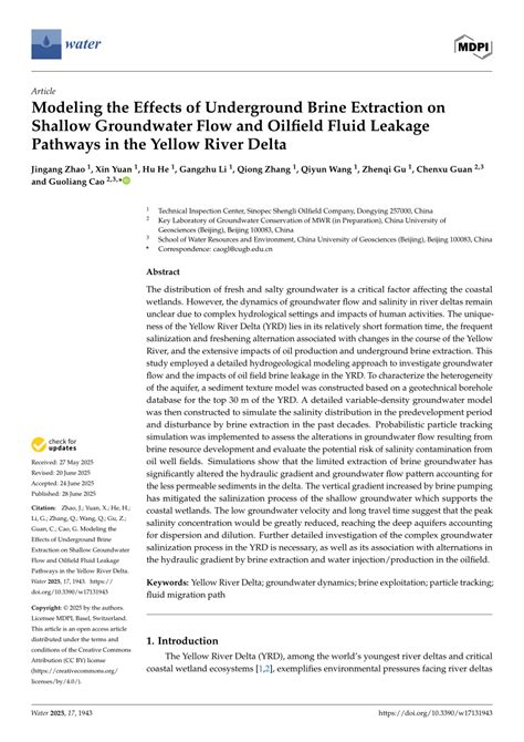 Pdf Modeling The Effects Of Underground Brine Extraction On Shallow Groundwater Flow And