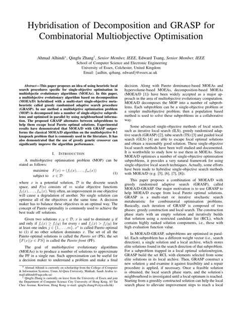 pdf hybridisation of decomposition and grasp for combinatorial