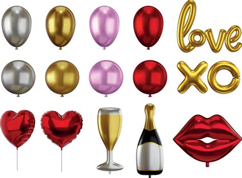 Set Of Valentines Day Party Balloons Collection Of Isolated Helium