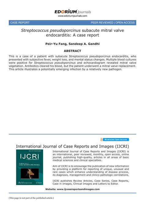 Pdf Streptococcus Pseudoporcinus Subacute Mitral Valve