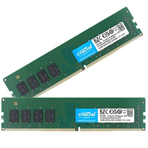 Crucial Desktop Memory Pc4 25600 Ddr4 3200 64gb 32gb X 2 Udimm