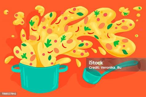 국자를 곁들인 냄비 뜨거운 수프를 요리 요리에서 튀깁니다 벡터 일러스트레이션 수프에 대한 스톡 벡터 아트 및 기타 이미지 수프 국자 그릇 Istock