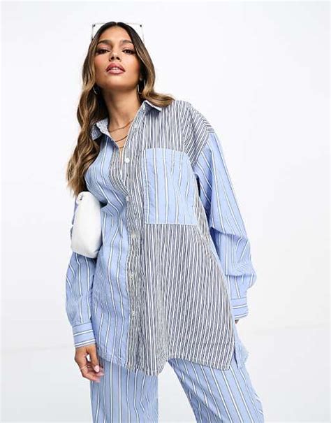 Asos Design Oversized Shirt In Patchwork Stripe Part Of A Set Asos