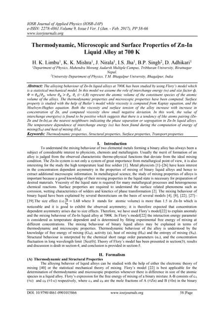 Thermodynamic Microscopic And Surface Properties Of Zn In Liquid Alloy At 700 K Pdf