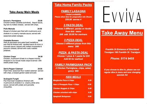 Menu At Cafe Evviva Traralgon