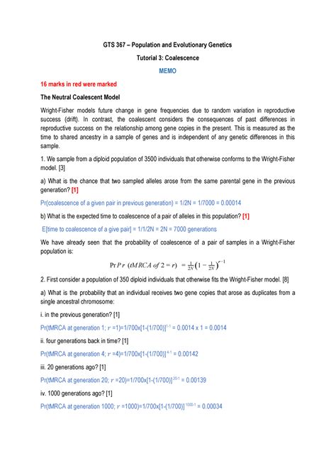 Tutorial 3 Memo Tut 3 Memo Gts 367 Population And Evolutionary