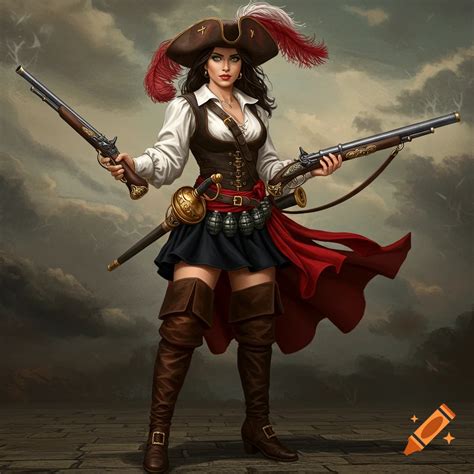 Hyper Realistic Image Of An Italian Woman Swashbuckler With Flintlock