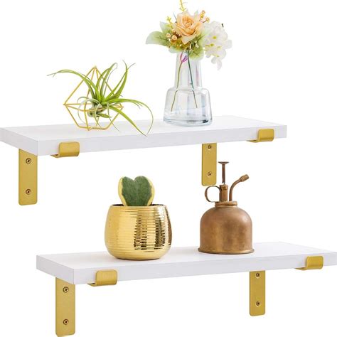 Zwevende Planken Wit Set Van 2 Moderne Decoratieve Plank Goud Metalen