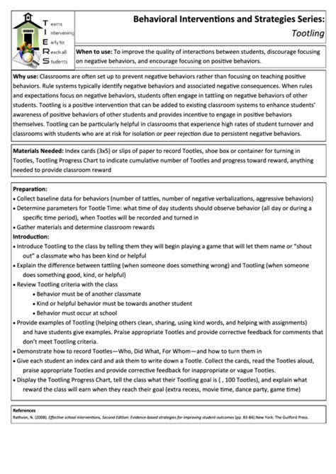 Behavioral Interventions And Strategies Series Tootling Printable Pdf Download