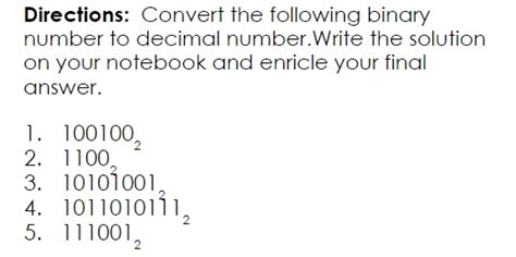 Directions Convert The Following Binary StudyX