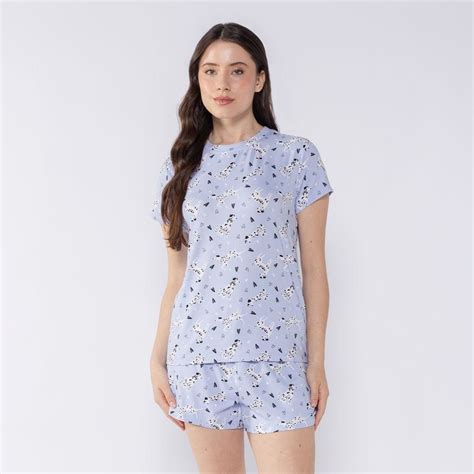 Pijama Feminino Curto Dálmata Camila Moretti Azul
